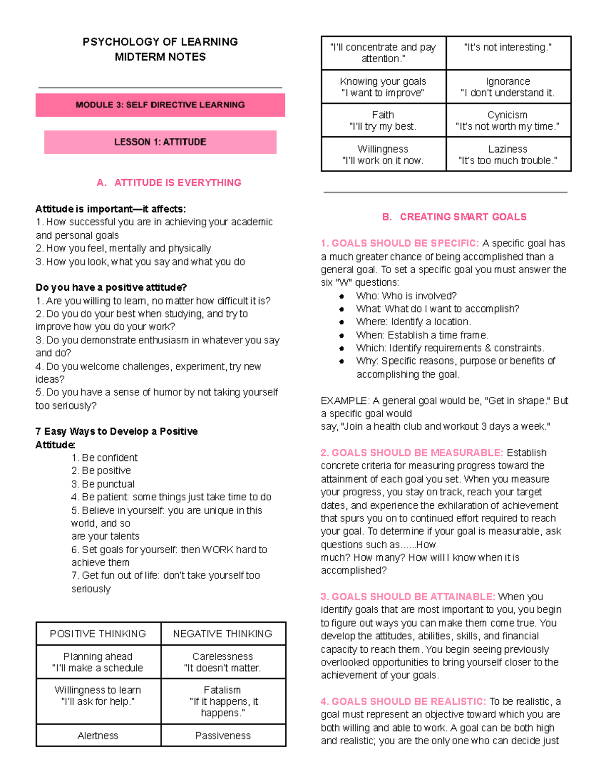 Psychology of Learning: L-Midterm Study Notes - Studocu