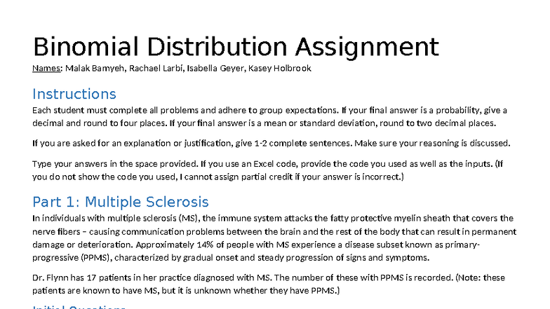 Binomial Distribution Assignment - MS Patient Analysis (Binomial-MS ...