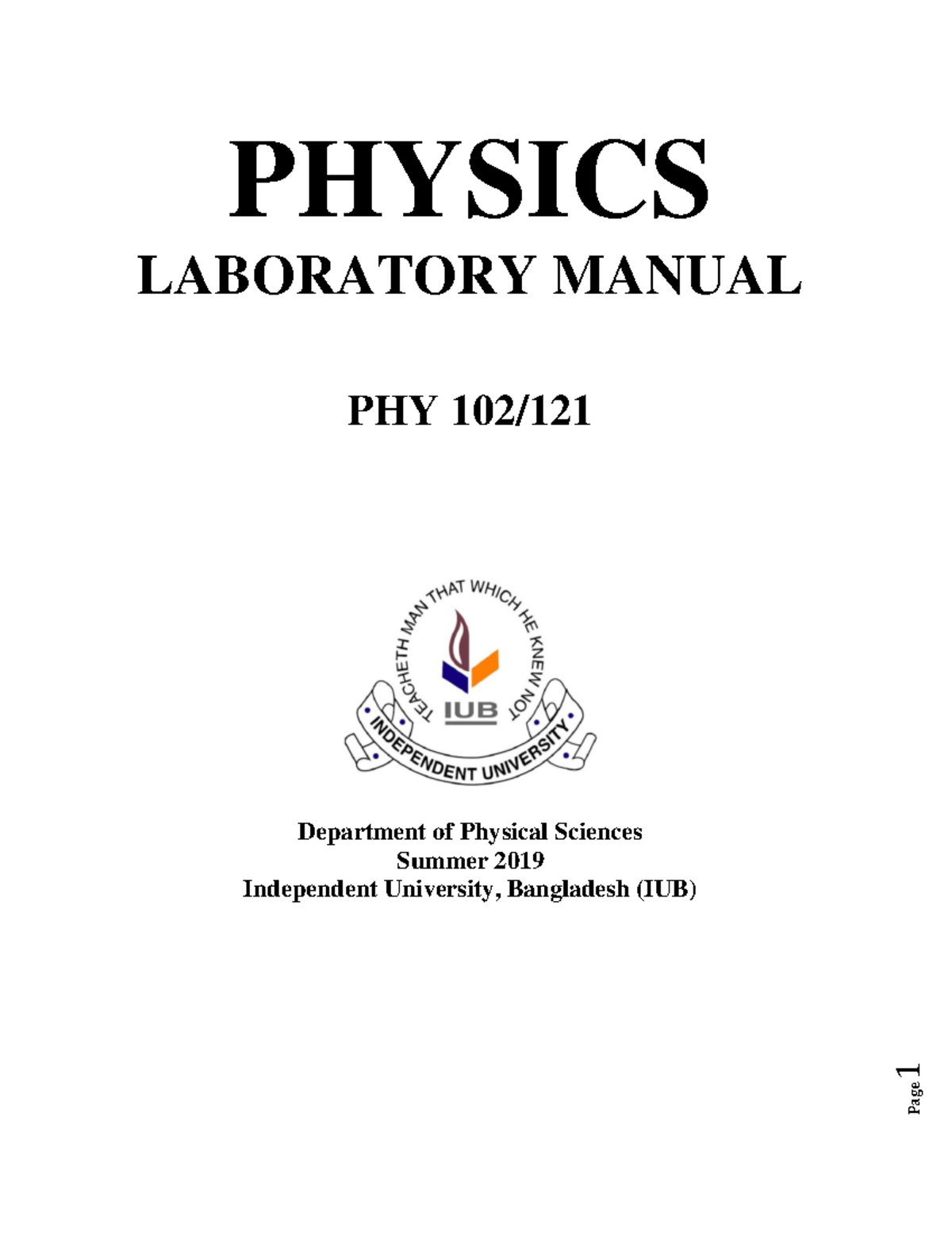 PHY 102L - Physics Laboratory Manual: Experiments and Procedures - Studocu