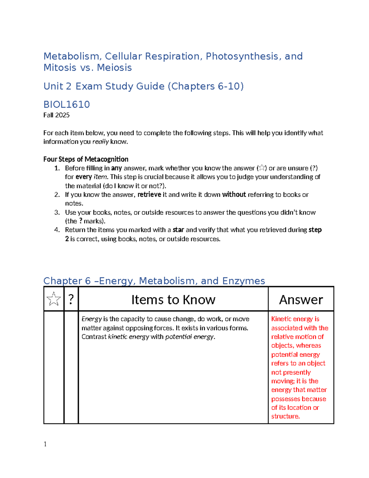 Biology 101 Final Exam Study Guide: Cellular Respiration, Photosynthesis & - Studocu