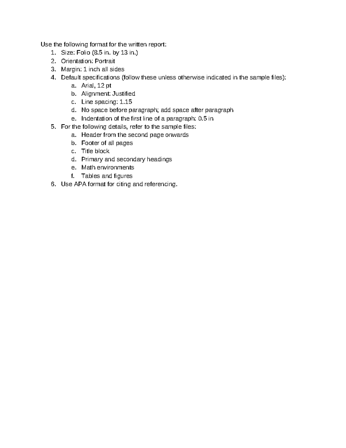 Default Specifications for Written Reports (APA Format) - Studocu