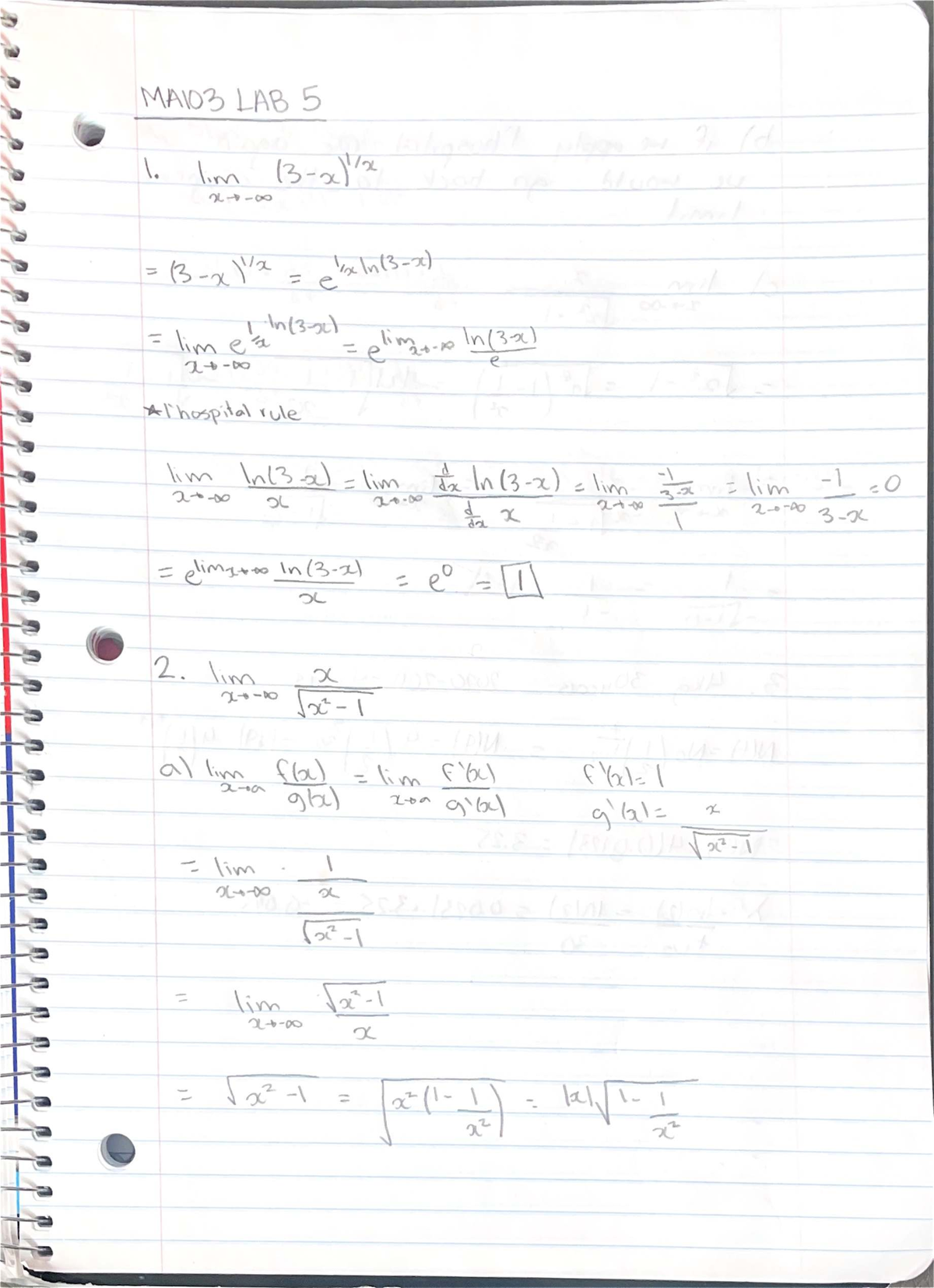 MA103 LAB 5: Limits and L'Hôpital's Rule Analysis - Studocu