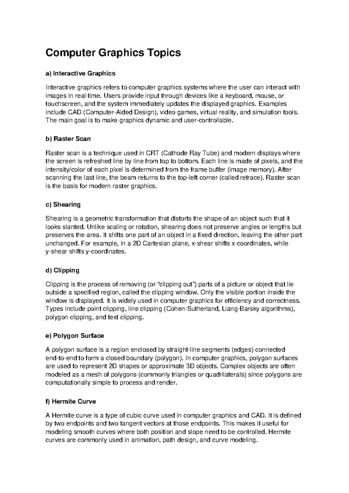 Computer Graphics Topics: Interactive Graphics, Raster Scan, and More - Studocu