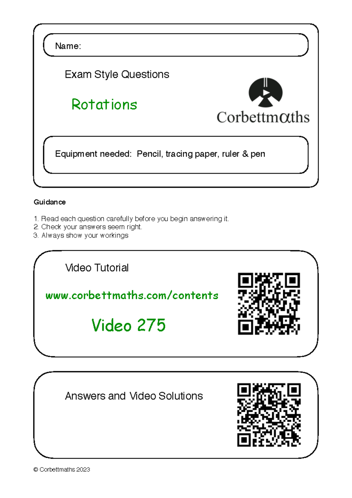 Rotations Exam Style Questions - Math 275 - Studocu