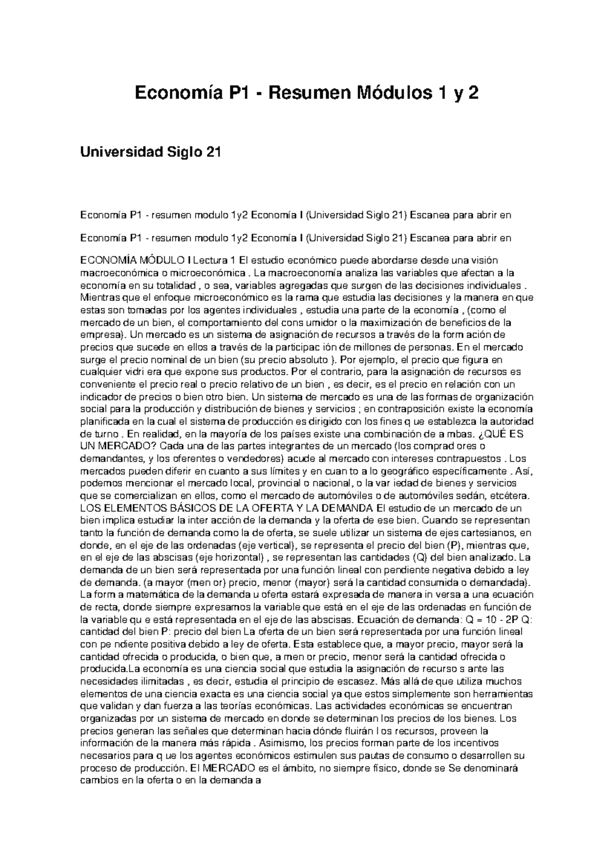Economía P1 Resumen Módulos 1 y 2 - Universidad Siglo 21 - Studocu