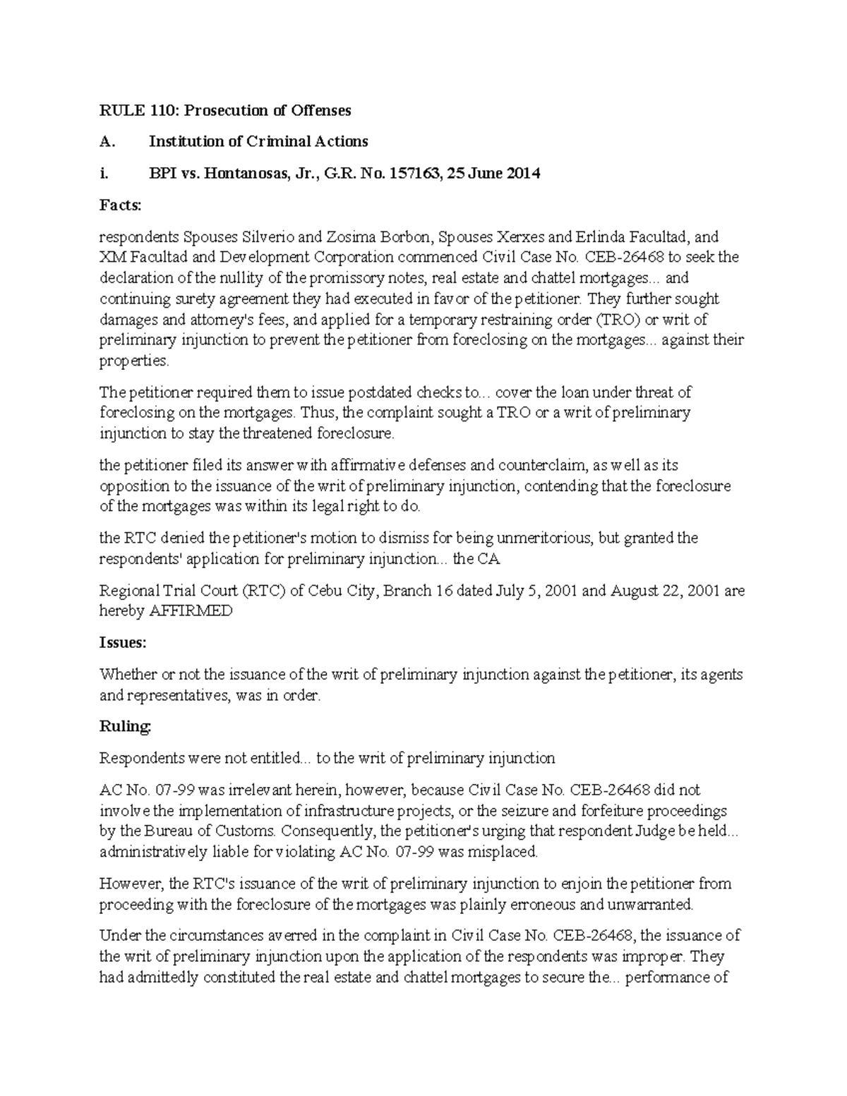 RULE 110: Prosecution of Offenses and Preliminary Injunctions - Studocu