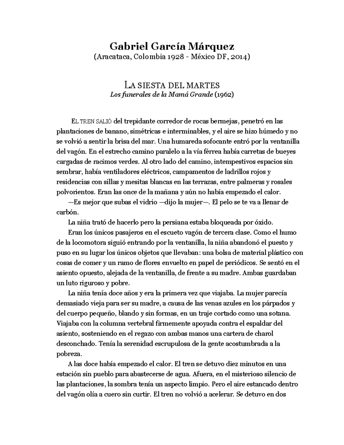 Análisis de "La Siesta del Martes" (Curso: LIT 101) - Studocu