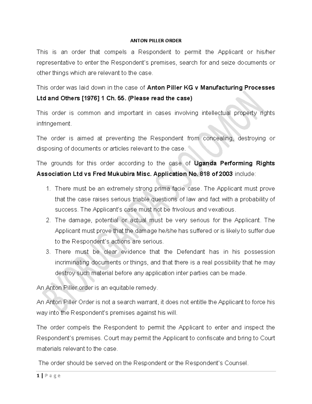 Anton Piller Orders & Mareva Injunctions: A Detailed Study Guide - Studocu