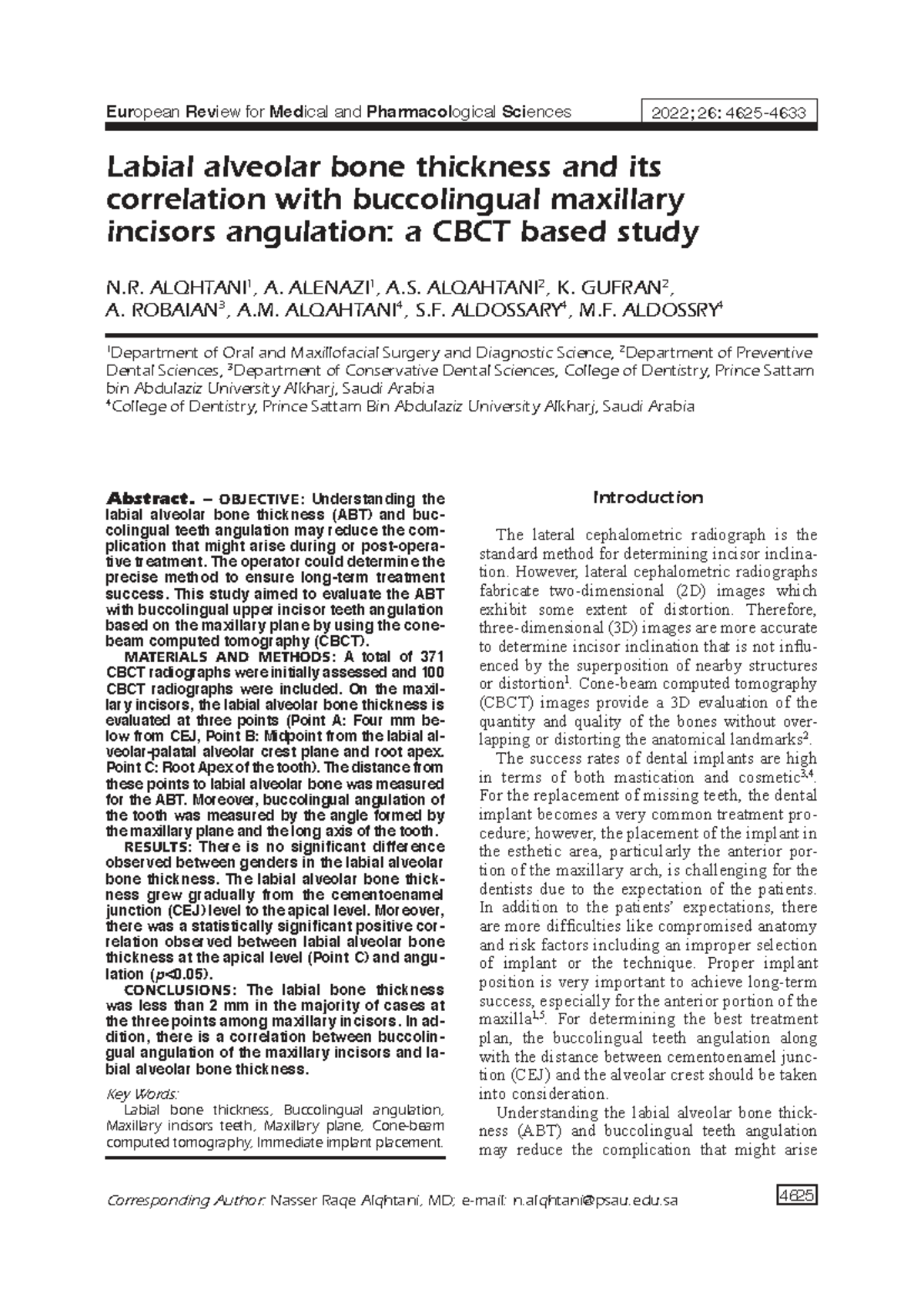 Labial Alveolar Bone Thickness & Buccolingual Angulation: A CBCT Study ...
