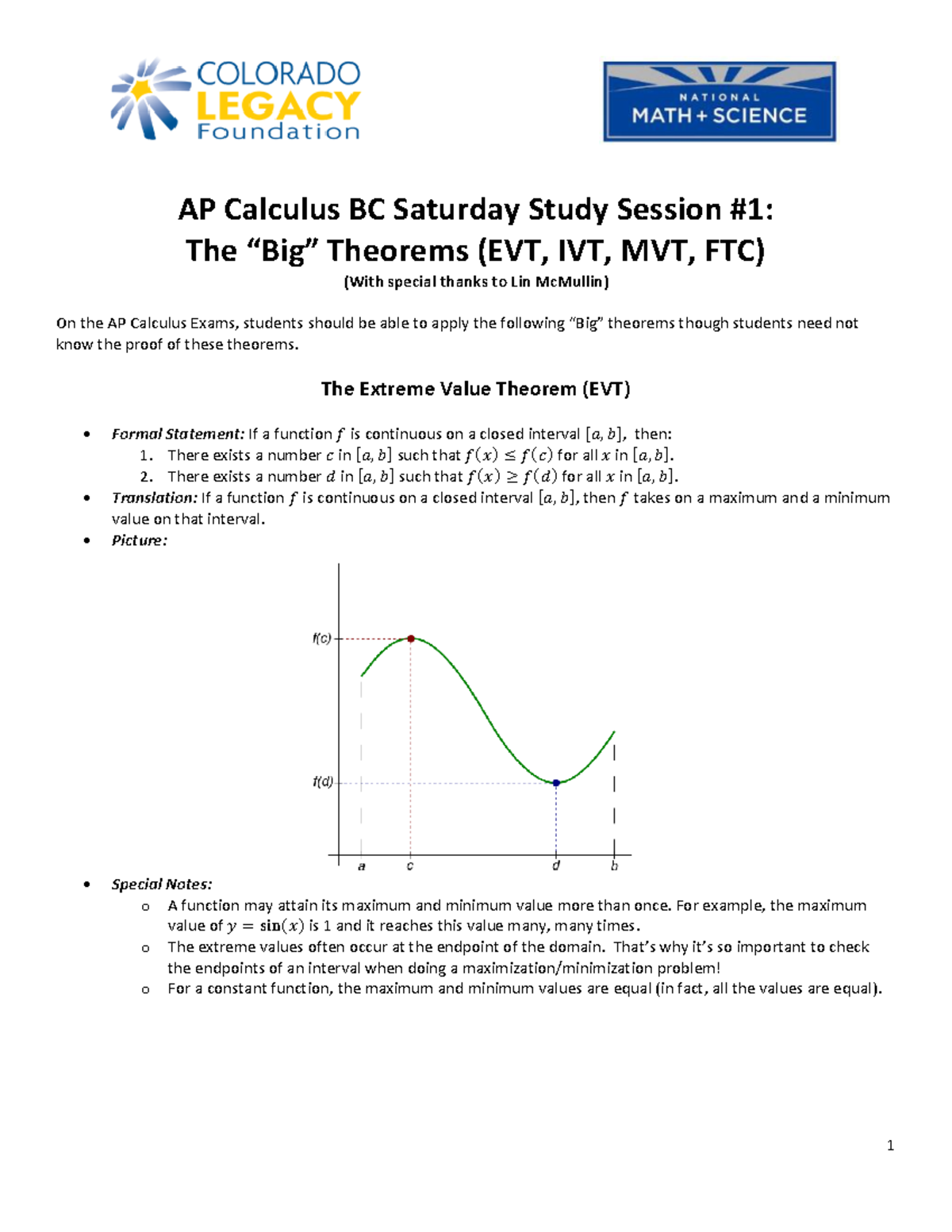 AP Calculus BC Study Session: Theorems (EVT, IVT, MVT, FTC) - Studocu