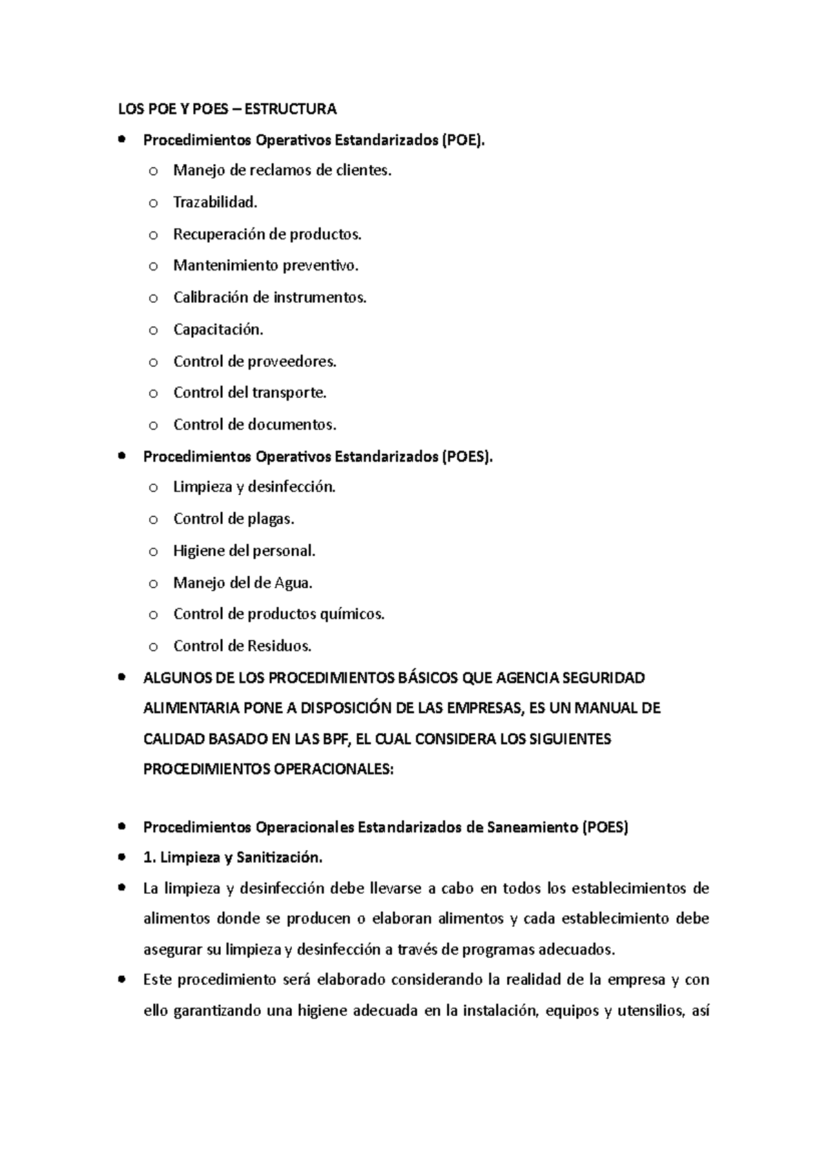 Estructura de Procedimientos Operativos Estandarizados (POE/POES) - Studocu