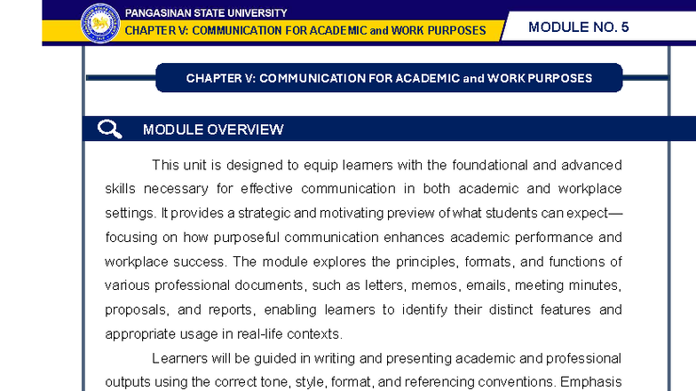 MODULE 5: COMMUNICATION FOR ACADEMIC & WORK PURPOSES - Studocu