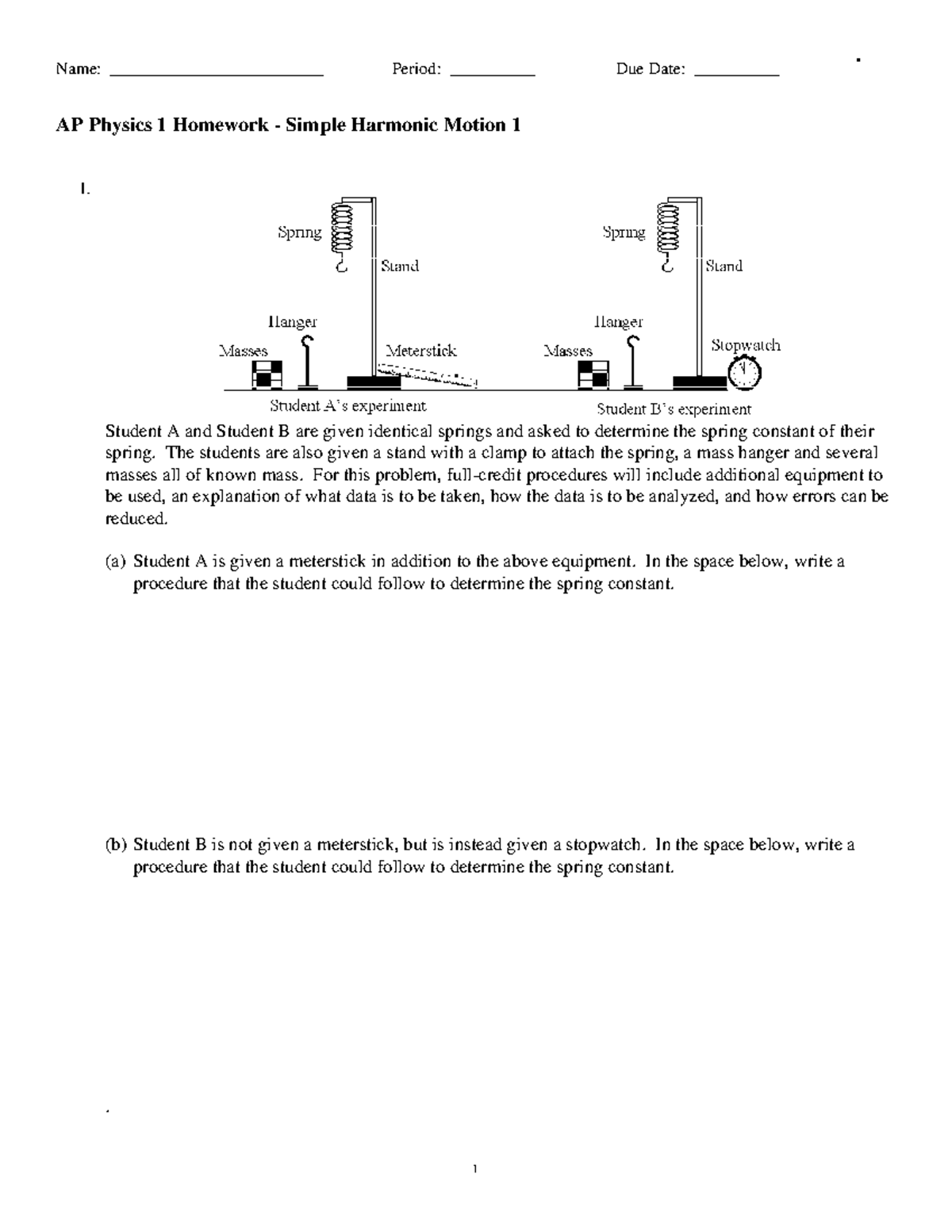 Ap physics 1 unit 10 hw - A spring or pendulum hw that will help you ...