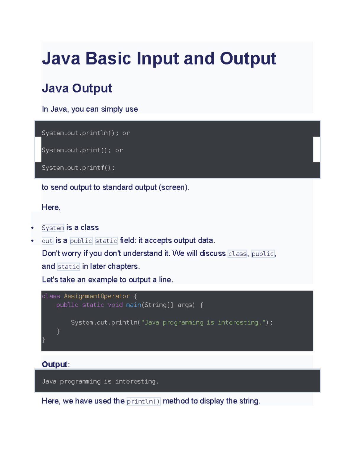 Java Basics: Input and Output Methods Explained - Studocu