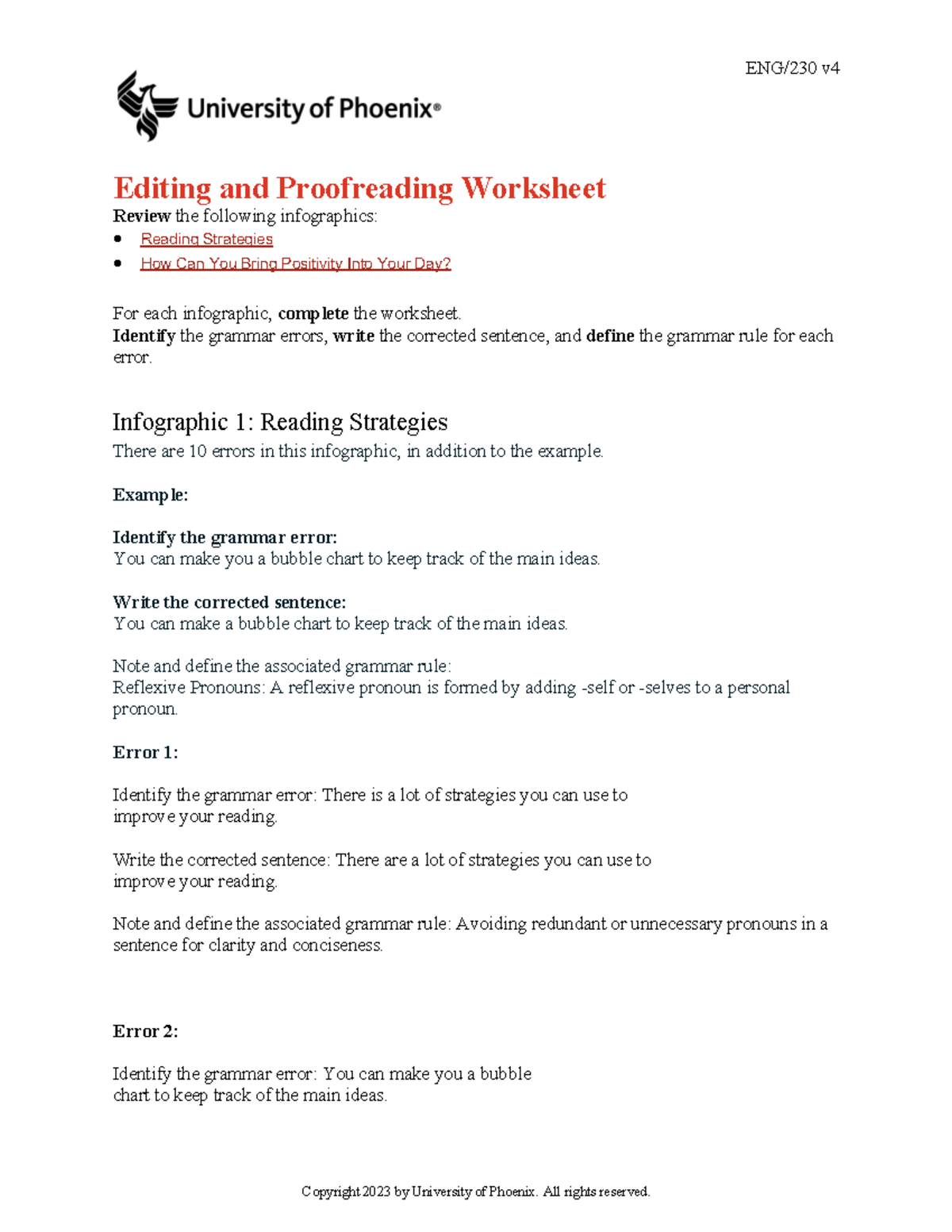 ENG/23 0 v4 Wk5 Editing & Proofreading Worksheet Guide - Studocu