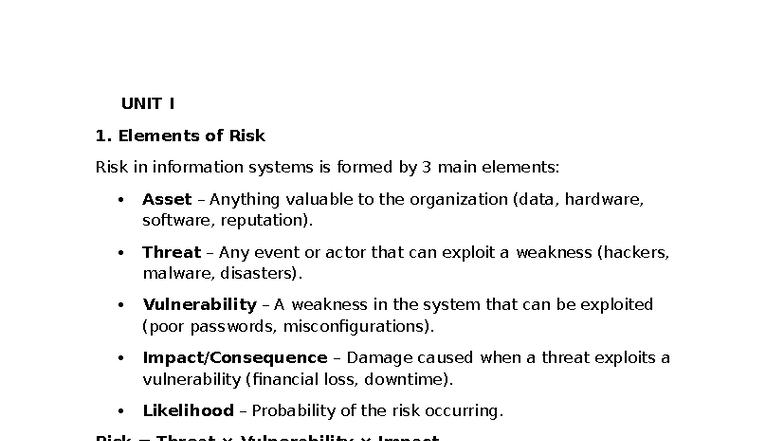 Security Risk Management: Key Elements and Audit Processes - Studocu
