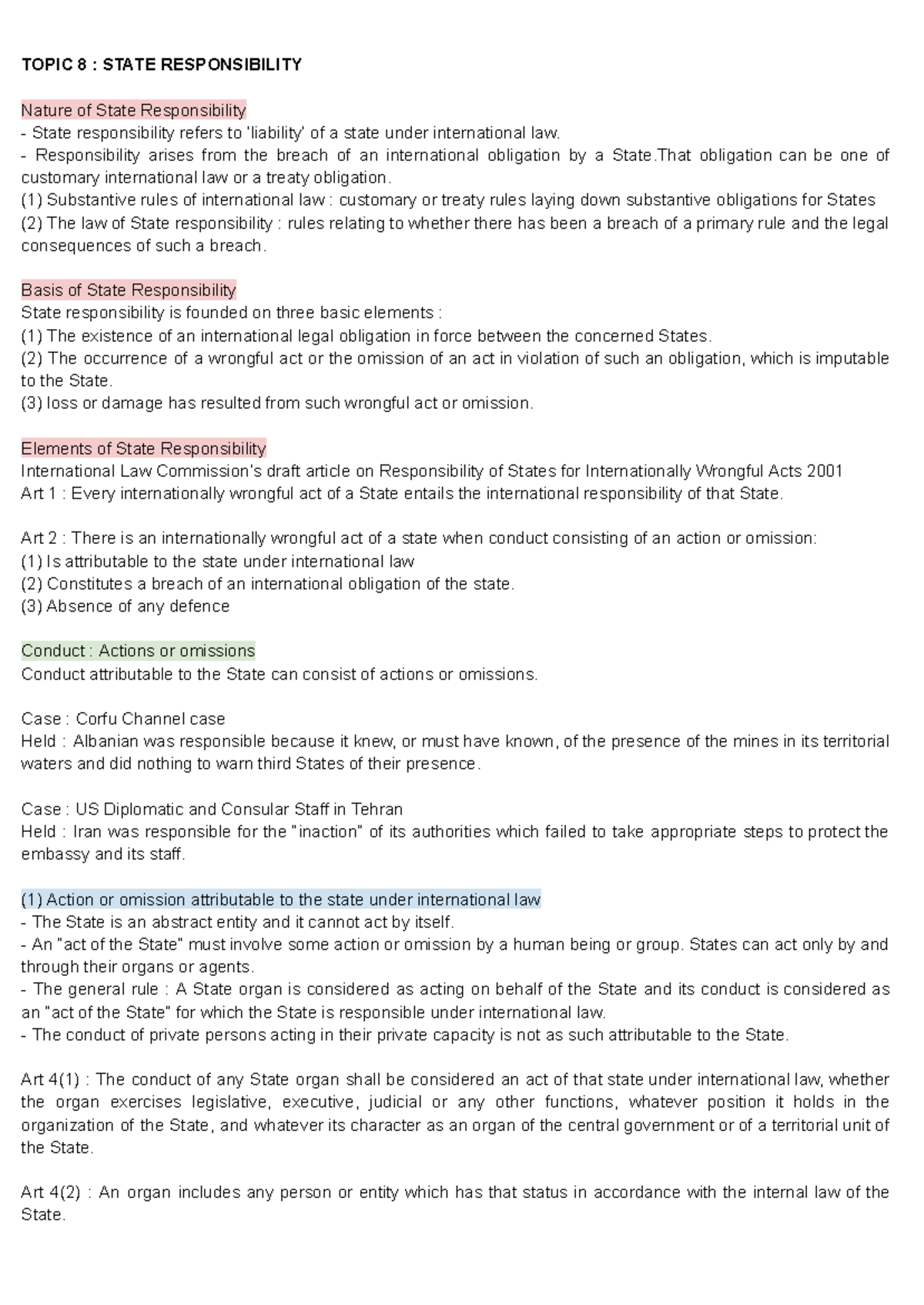 PIL Topic 8: Understanding State Responsibility in International Law ...