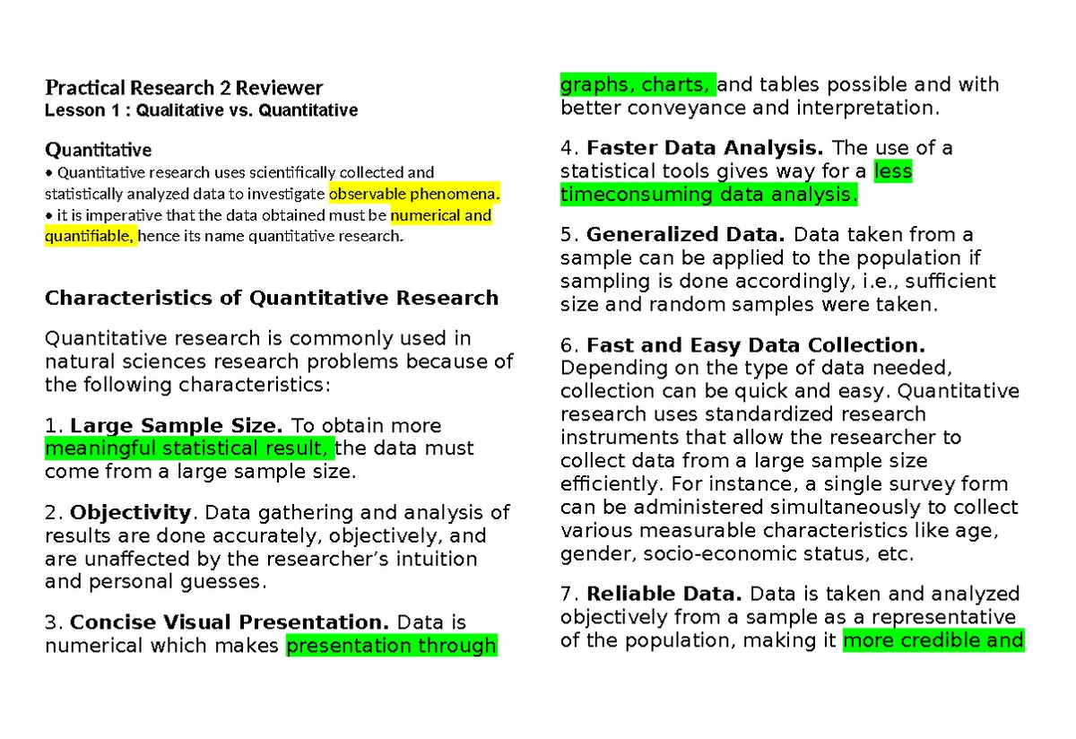 Practical Research 2 Reviewer: Key Concepts in Quantitative Research ...