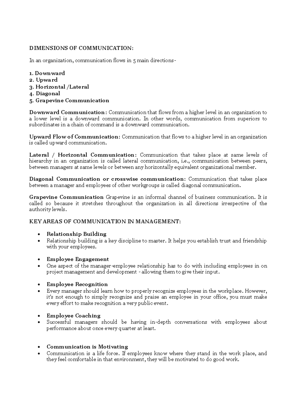 Dimensions OF Communication - DIMENSIONS OF COMMUNICATION: In an ...