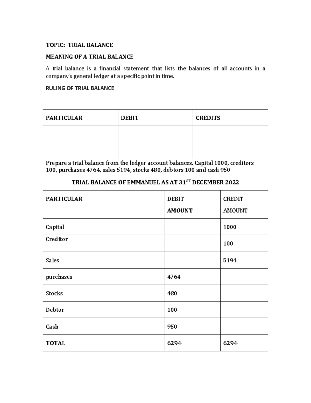 3505 How to prepare trial balance - TOPIC: TRIAL BALANCE MEANING OF A ...
