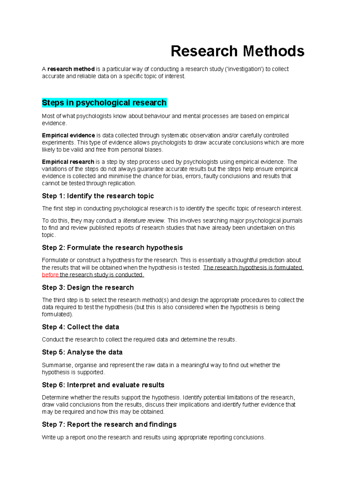 Psychology 101: Research Methods Exam Revision Notes - Studocu
