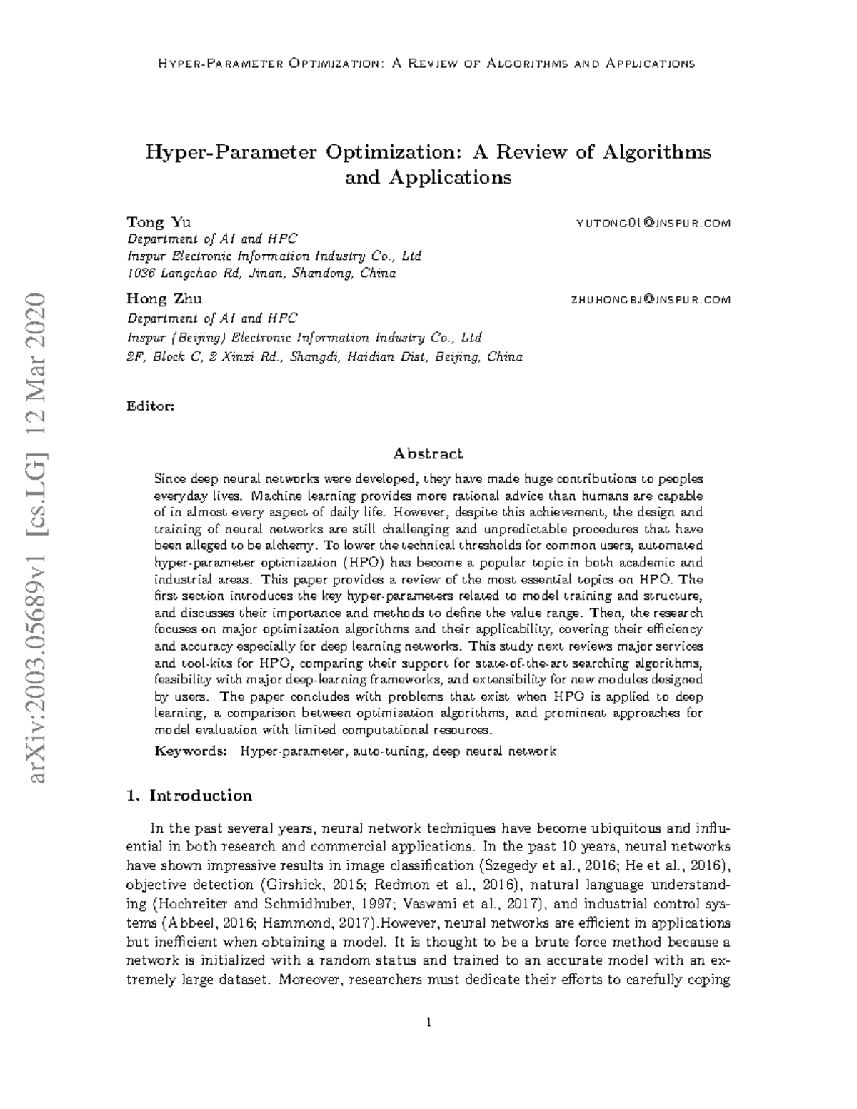 Hyperparameter Optimization Review: Algorithms & Applications - Studocu