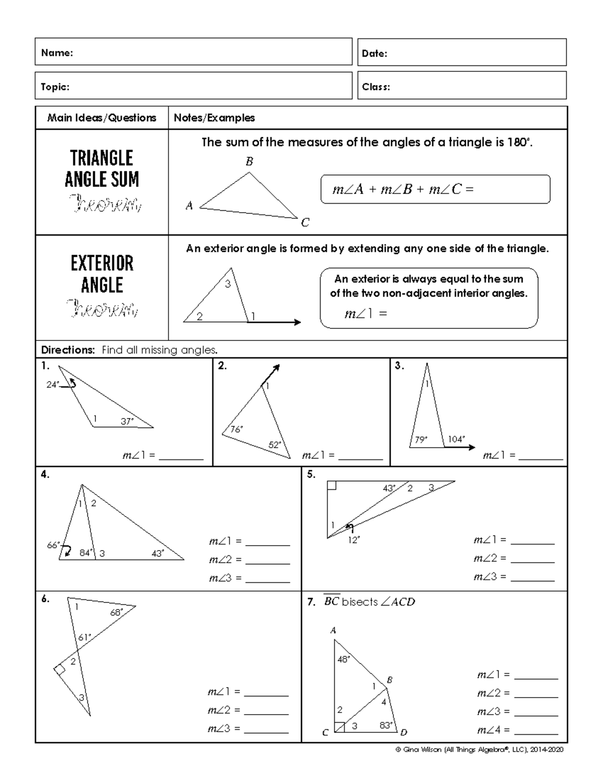 Angle Sum and Exterior Angle Theorem Study Notes (Math 101) - Studocu