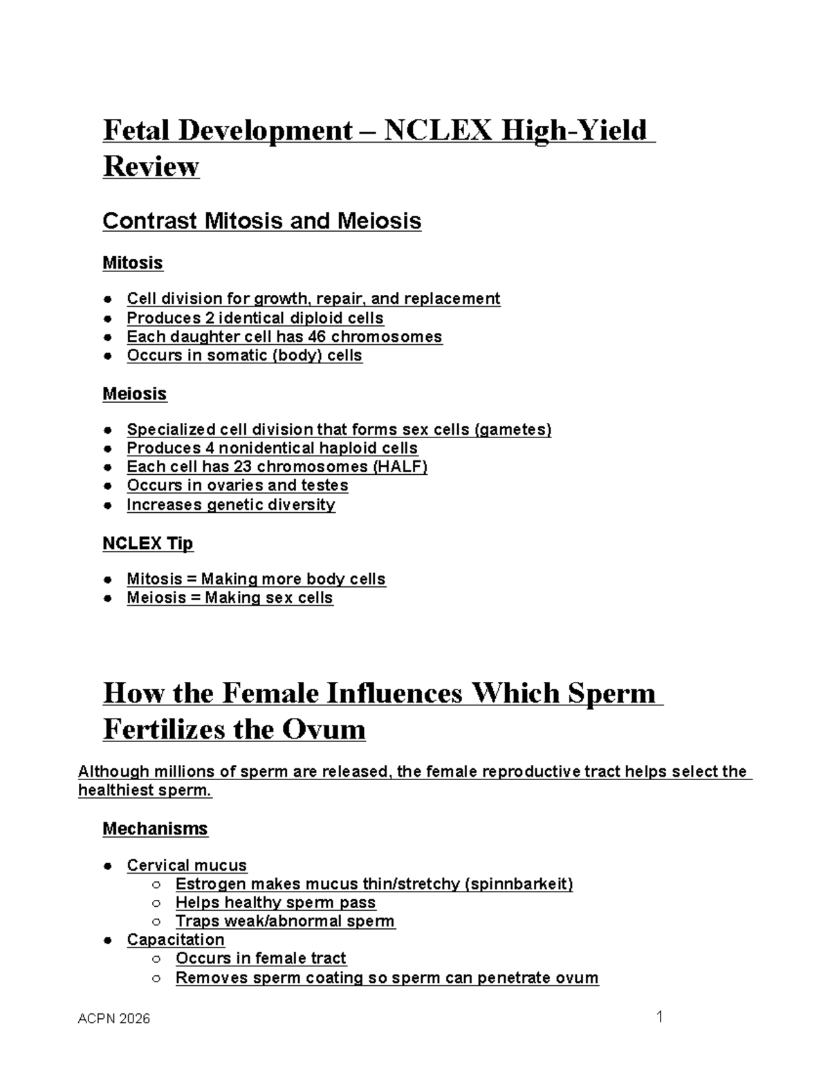 ACPN 2026 Fetal Development NCLEX Review: Mitosis, Meiosis, and More ...