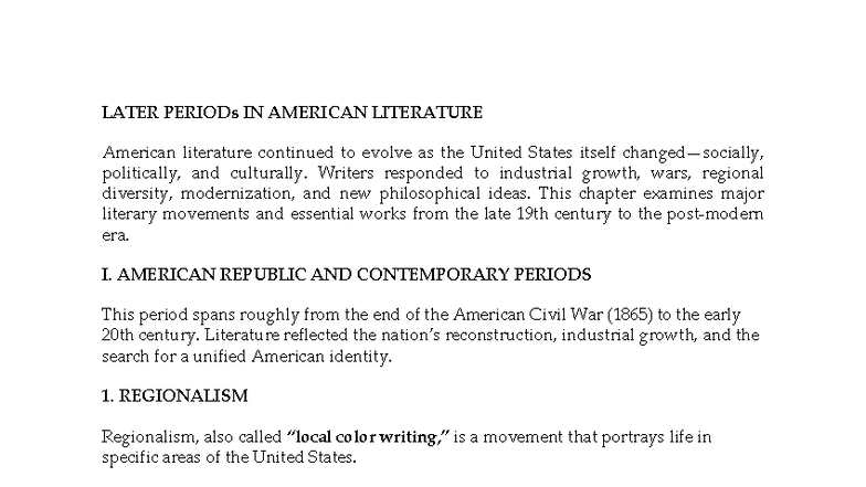 Eng-Lit-215: Later Periods in American Literature Overview - Studocu