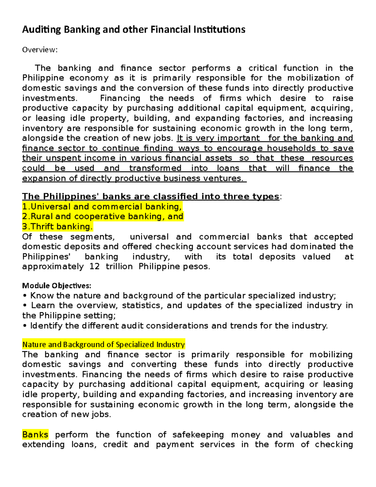 Auditing Banking & Financial Institutions (Course Code: FIN301) - Studocu