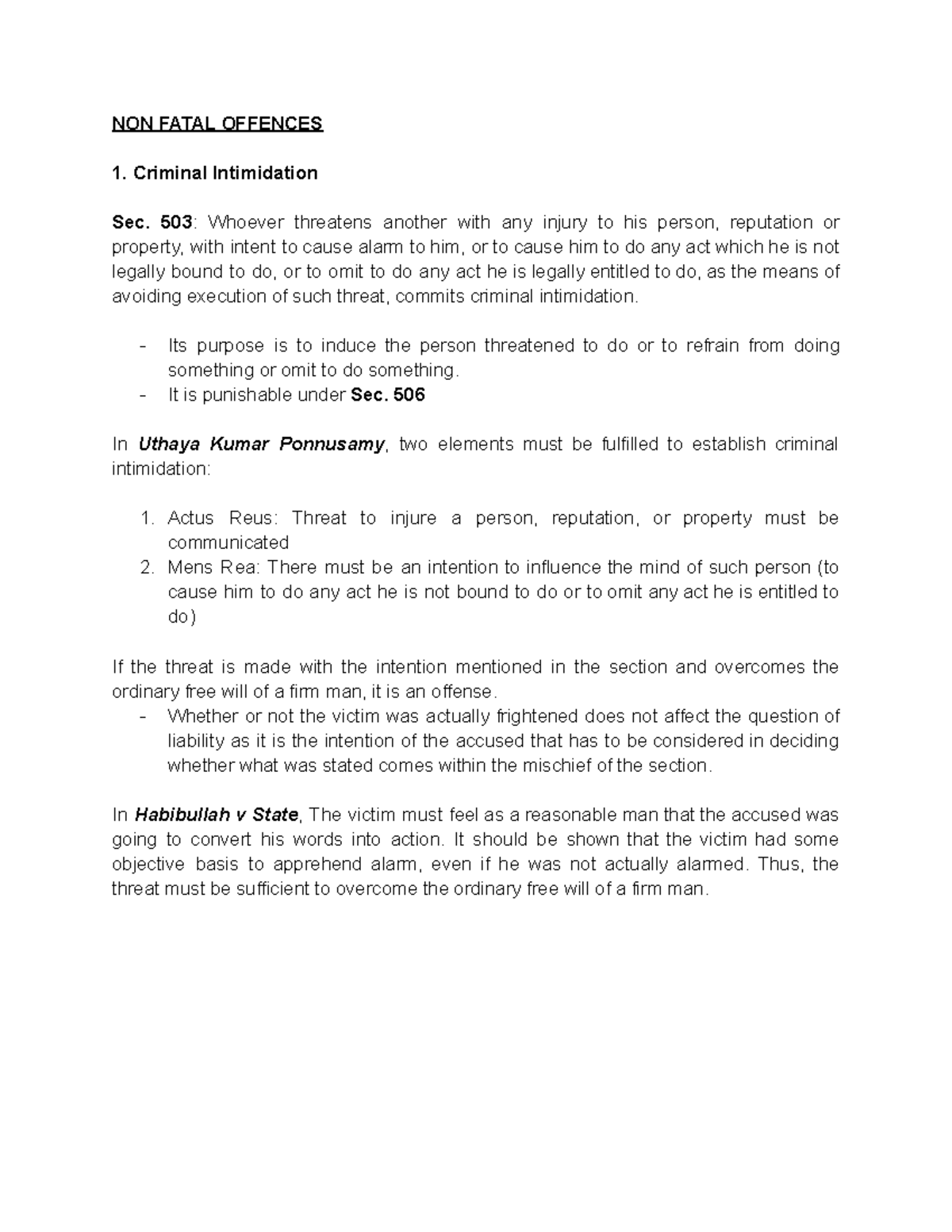 LAW555 Final Exam Notes: Non-Fatal Offences and Property Crimes - Studocu