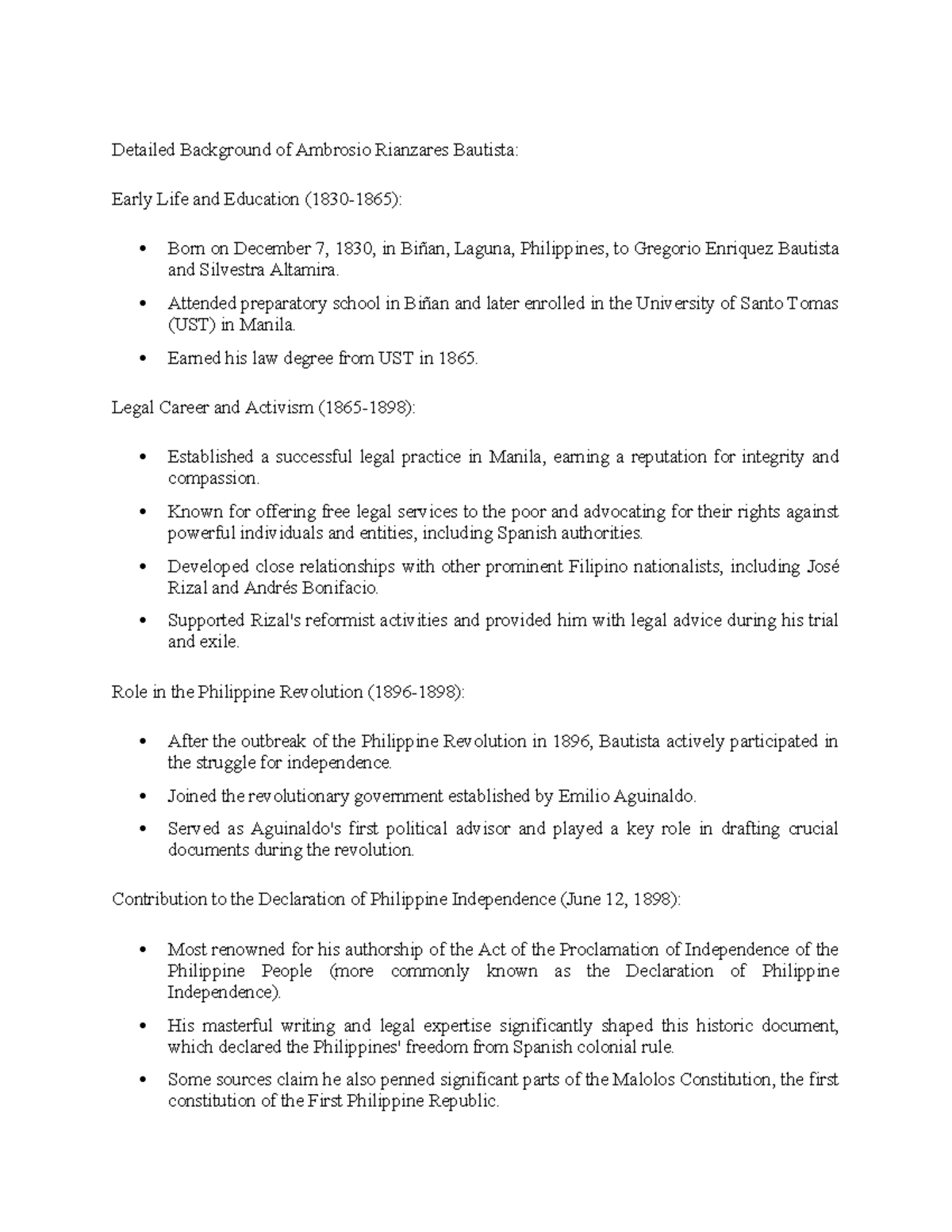 Ambrosio Rianzares Bautista: Key Contributions to Philippine ...