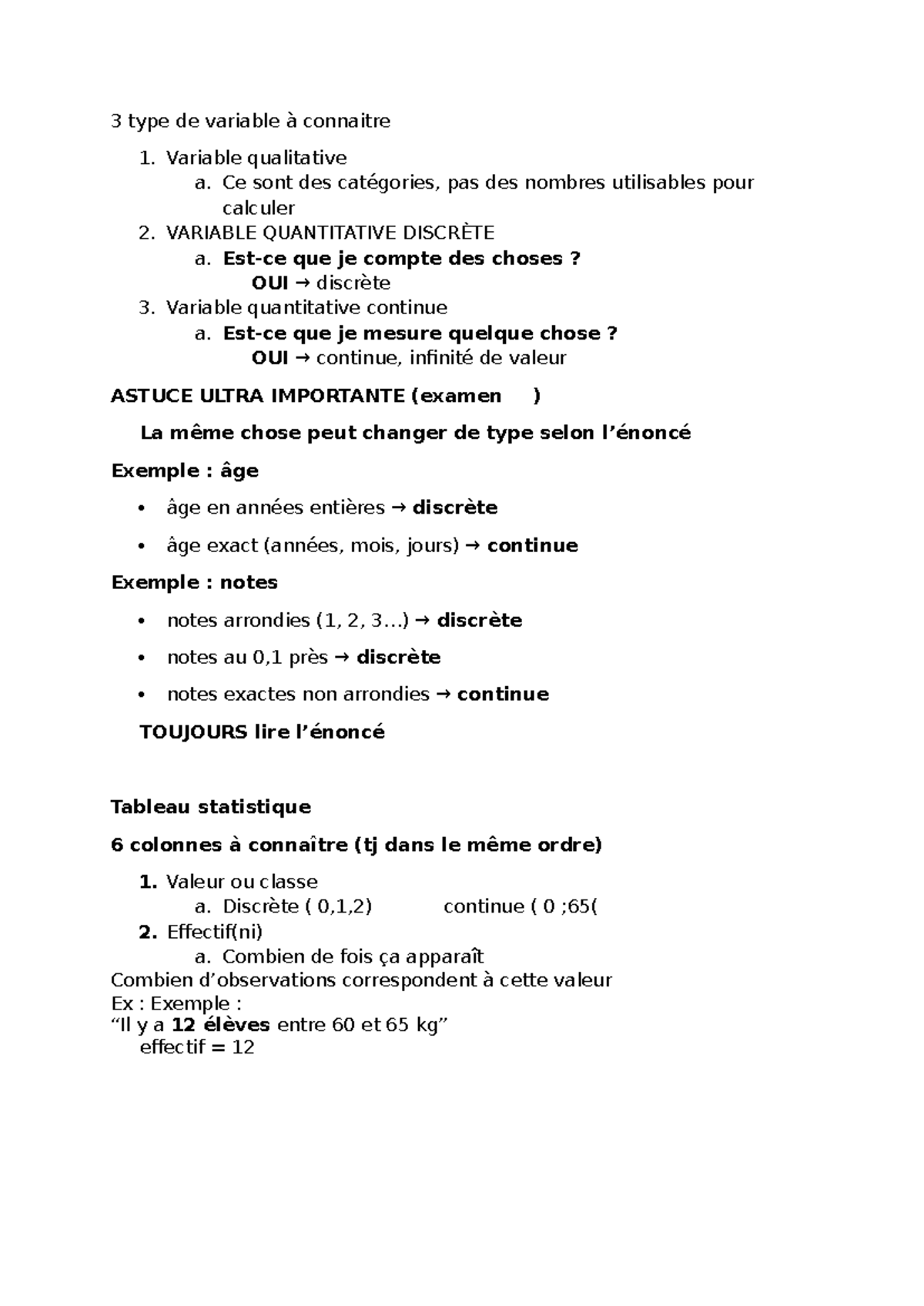 Variables Statistiques Types Et Interprétations Examen Studocu