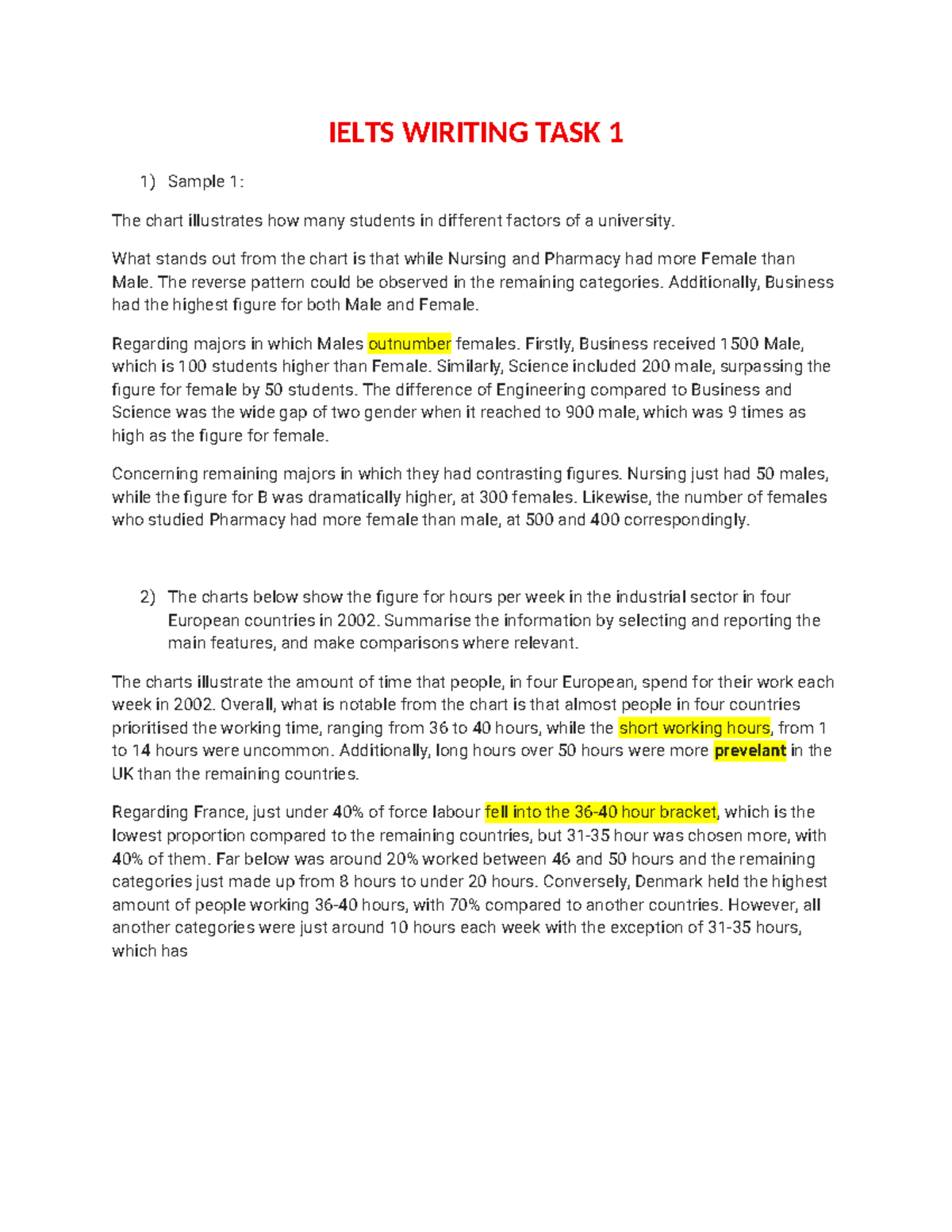 IELTS Writing Task 1 - Sample Charts and Processes Explained - Studocu