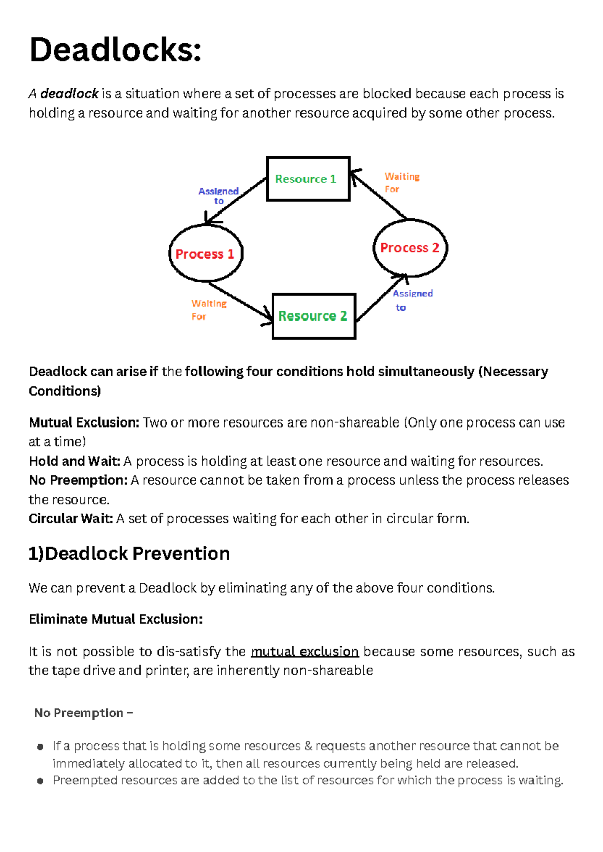 Deadlocks - Overview, Conditions, and Prevention Strategies - Studocu