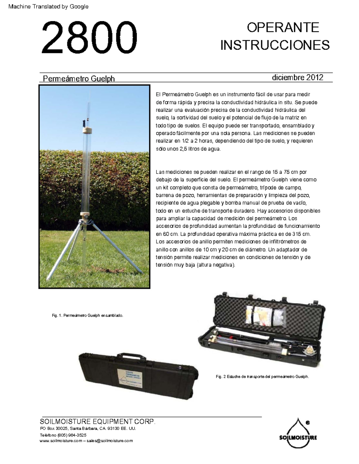 Manual del Permeámetro Guelph: Guía de Uso y Operación 2800 - Studocu