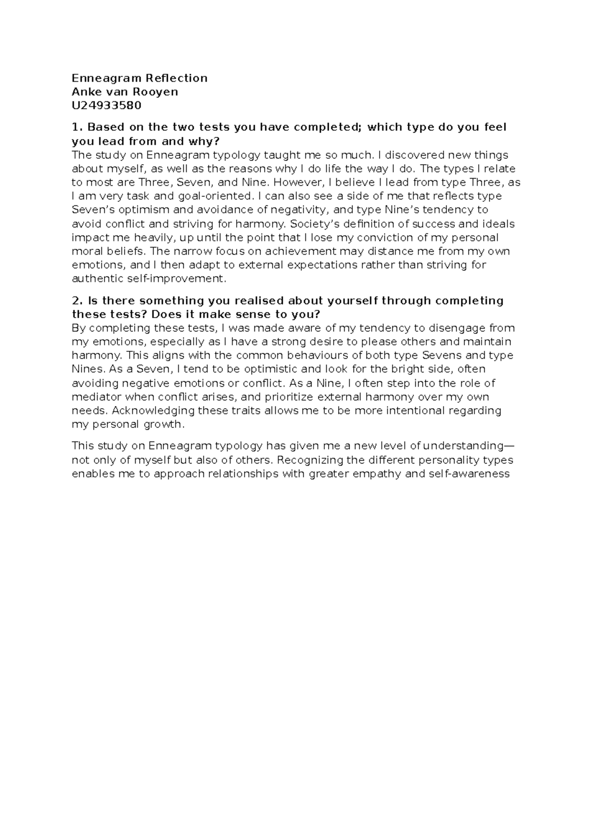 Enneagram Reflection: Insights on Type Three, Seven, and Nine U24933580 ...