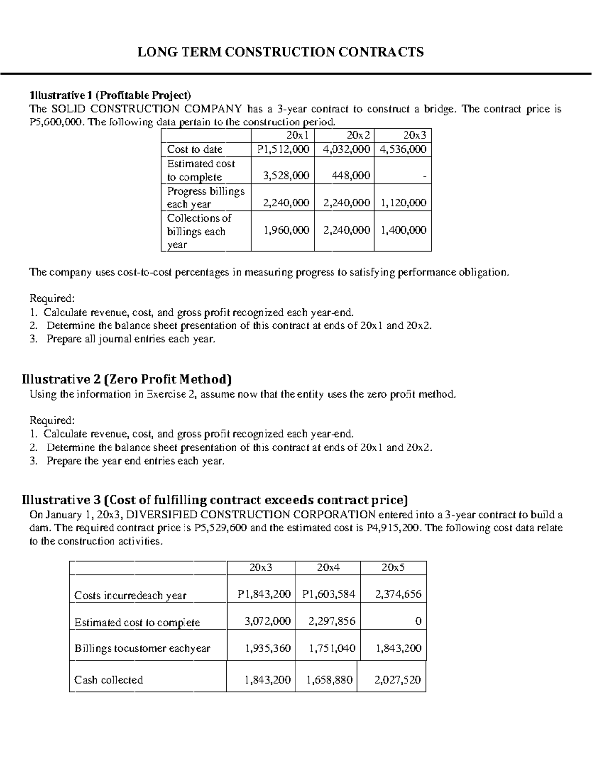 LONG TERM CONSTRUCTION CONTRACTS (AFAR) - Illustrative Examples and Calculations - Studocu