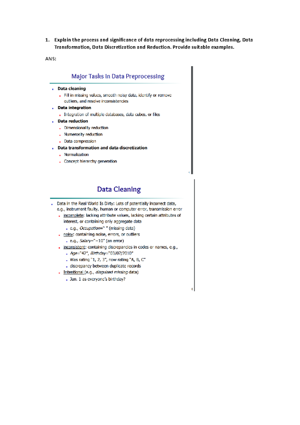 DMA Answer Key: Data Reprocessing & Visualization Techniques - Studocu