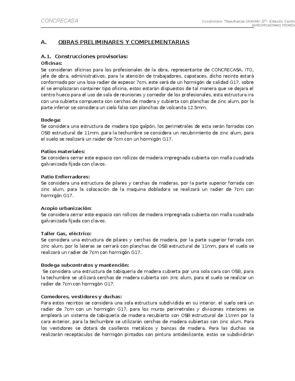 Especificaciones Técnicas de Obras Preliminares - EETT Instalación de Faenas - Studocu