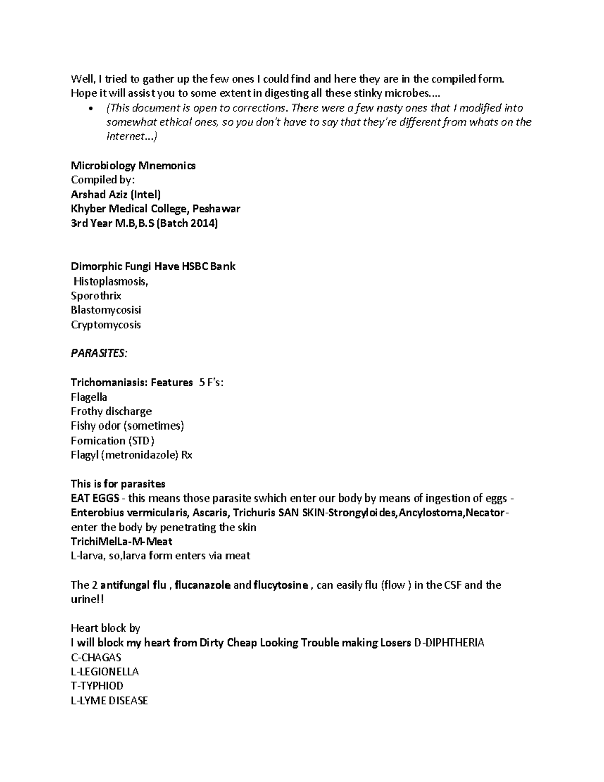 Microbiology-mnemonics - Well, I tried to gather up the few ones I ...