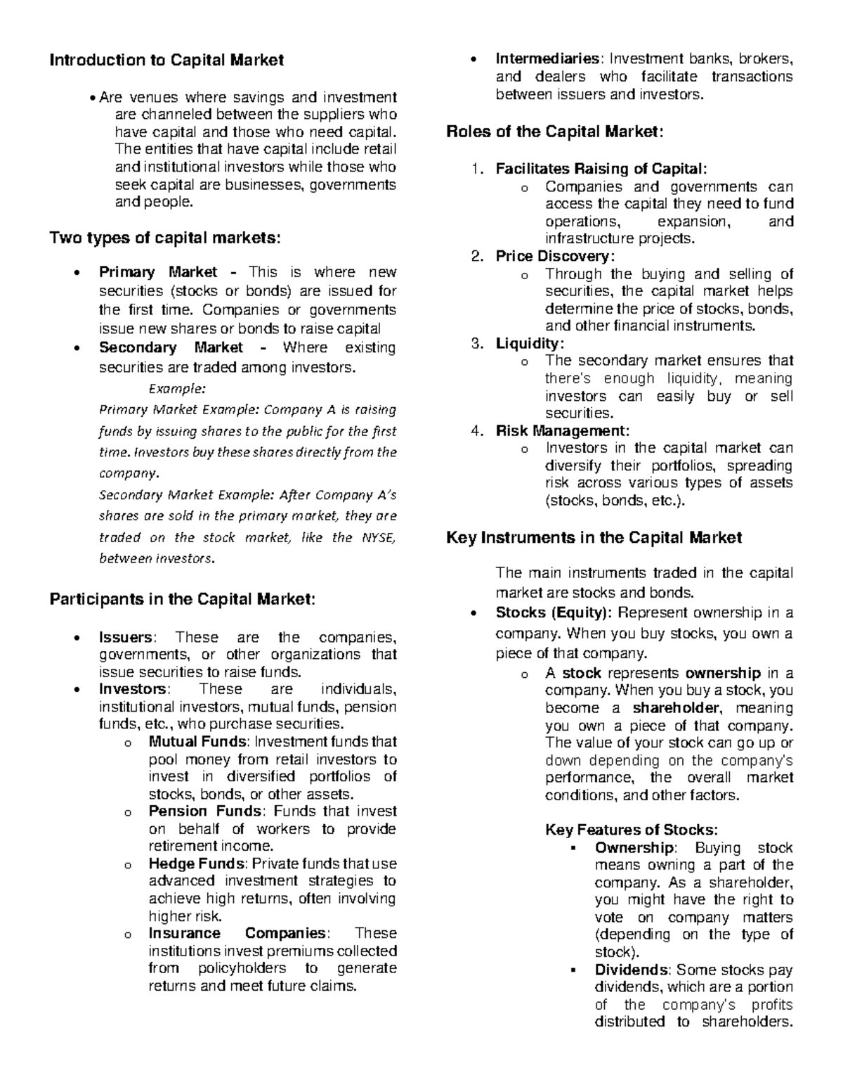 Capital Market Overview: Key Concepts and Participants - Studocu
