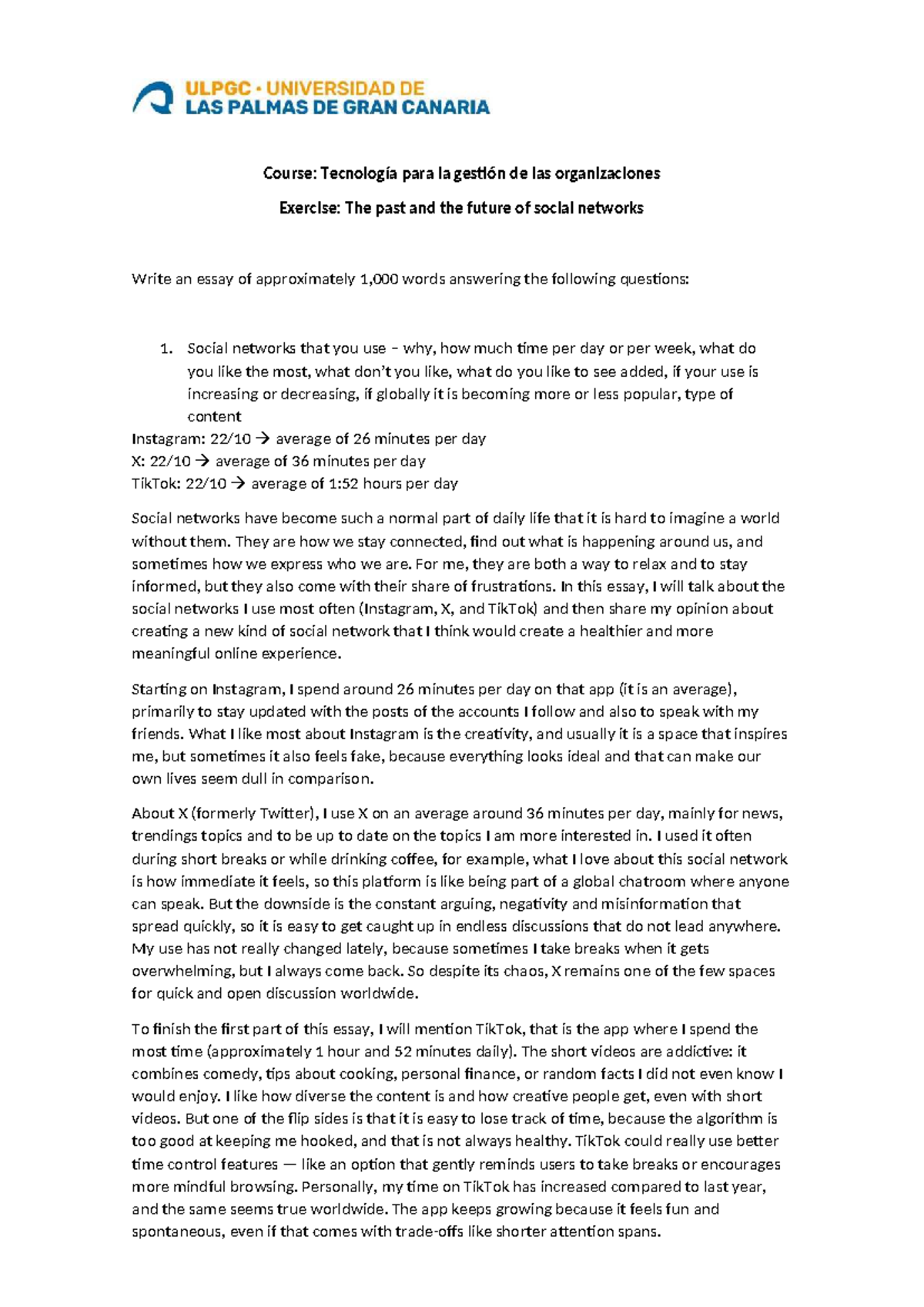 Social networks finished - Course: Tecnología para la gestión de las ...