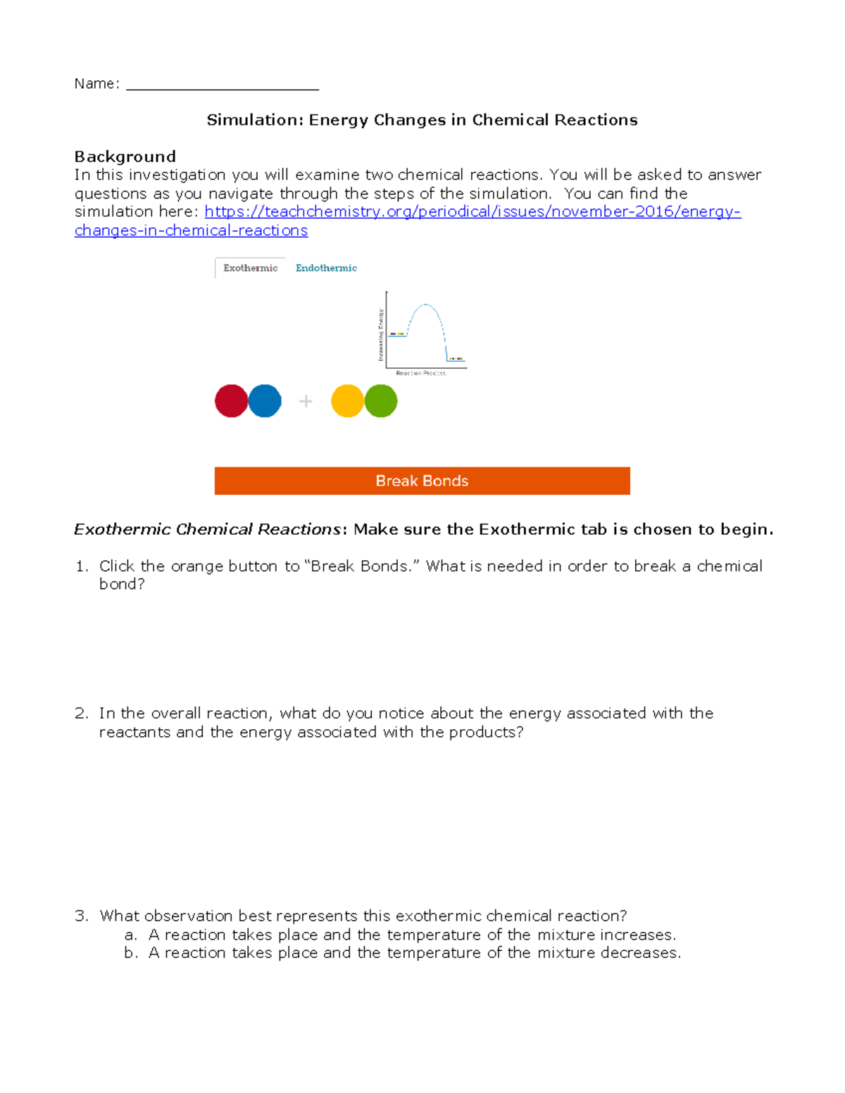 On-Level Energy Changes in Chemical Reactions: Student Guide - Studocu