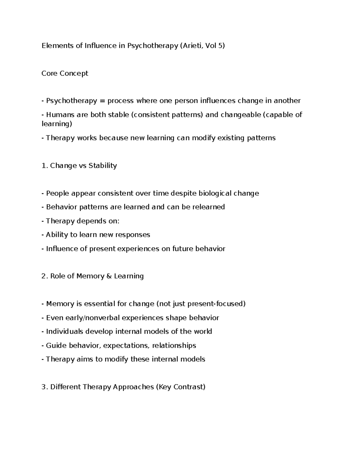 Psychotherapy Process: Elements of Influence (Arieti, Vol 5) - Studocu