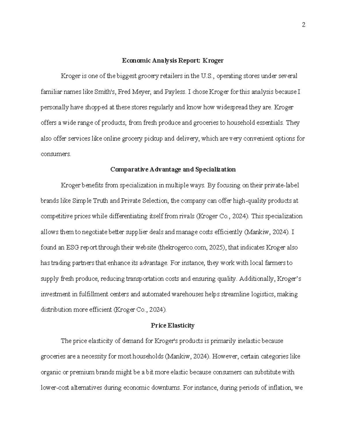 ECO 201 - Economic Analysis Report: Kroger's Market Strategies - Studocu