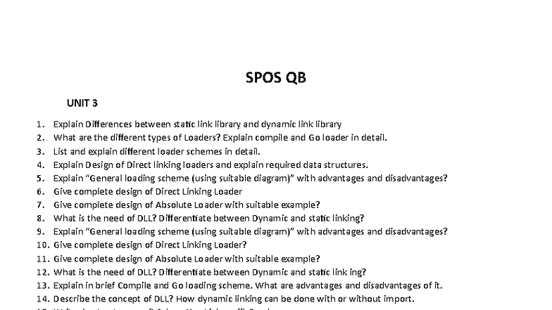 SPOS Endsem QB: Understanding Loaders, Compilers, and Memory Management ...