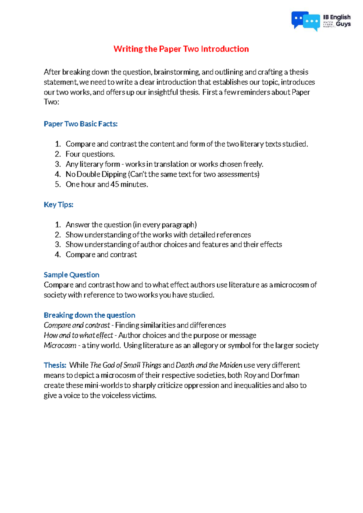 99 - Paper Two: Crafting the Introduction for Literary Analysis - Studocu
