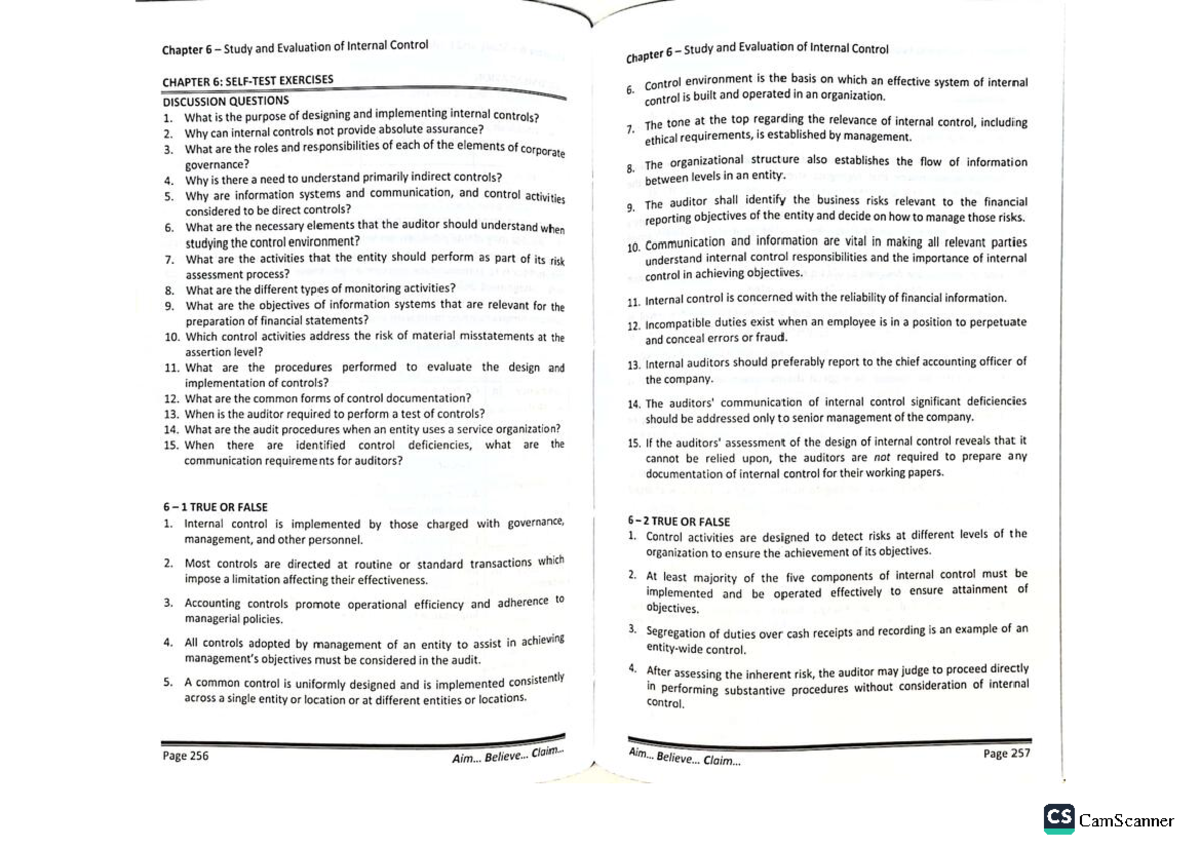 CHAPTER 6 REVIEW MATERIALS - Chapter 6 Study and Evaluation of Internal ...