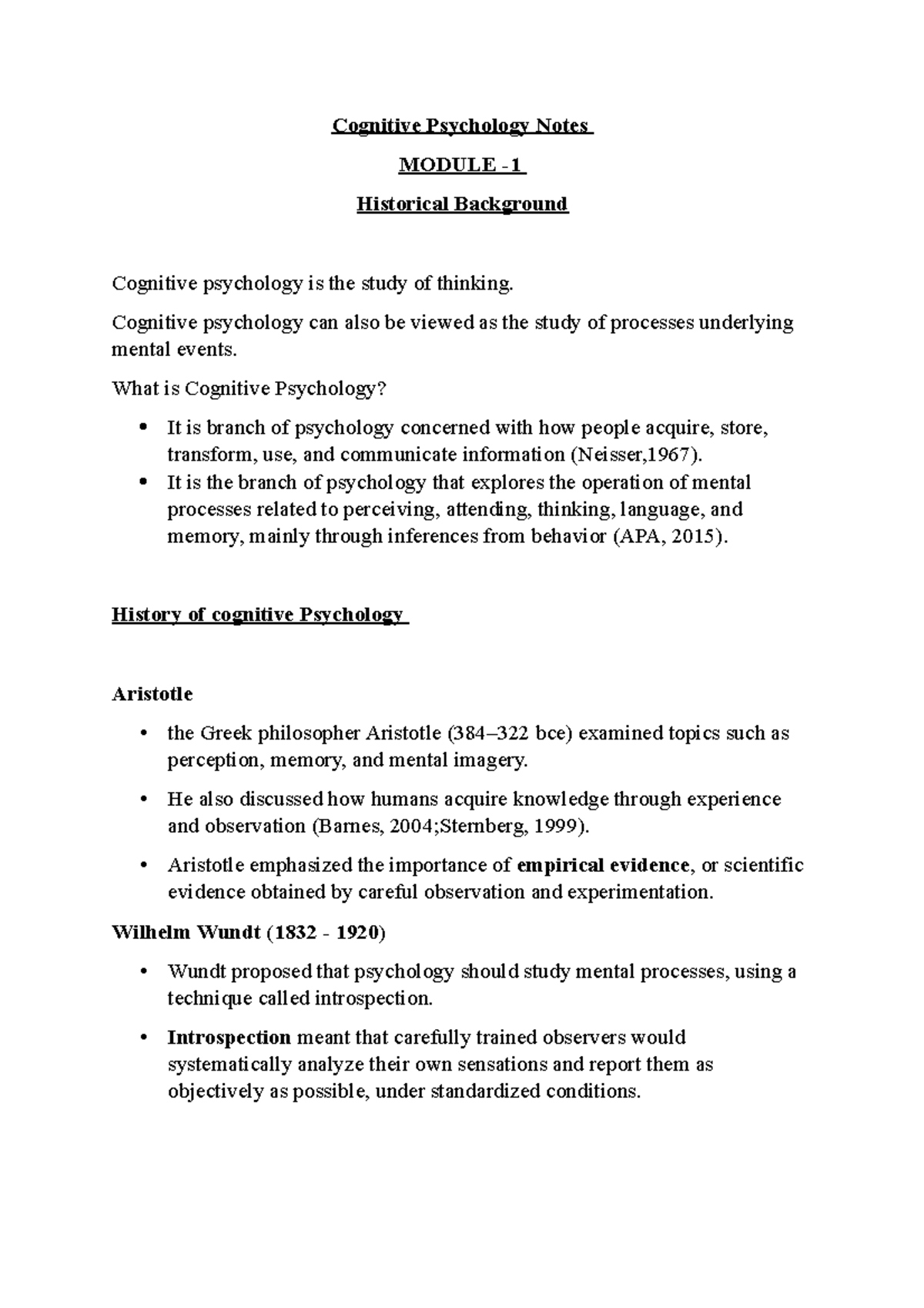 Cognitive Psychology (PSY 101): Comprehensive Study Notes - Studocu
